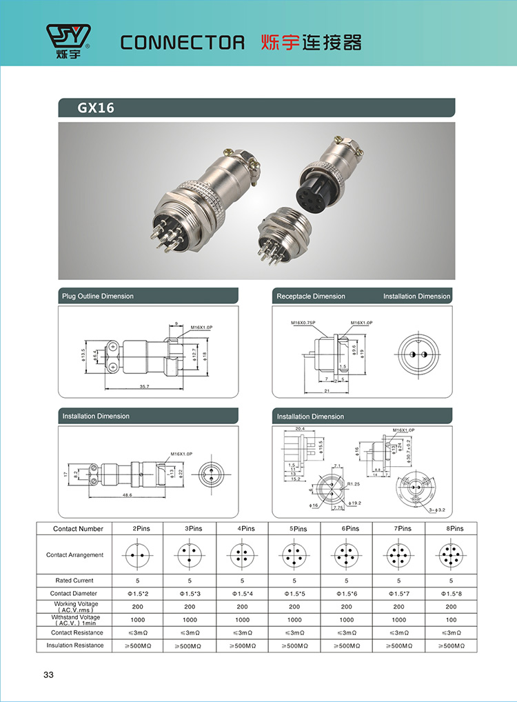 GX16 2芯 3芯 4芯 5芯 6芯 7芯 8芯 连接器 - 慈溪市烁宇连接器厂